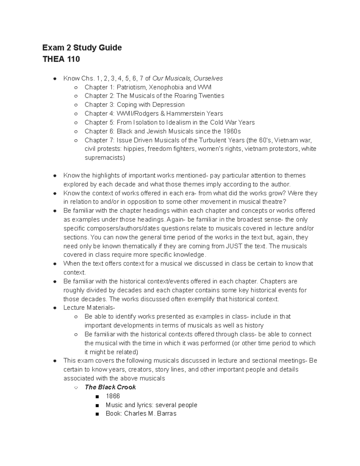 THEA 110 Exam 2 Study Guide - Exam 2 Study Guide THEA 110 Know Chs. 1 ...