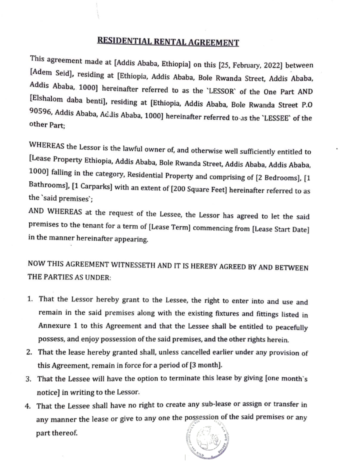 Rental Agreement Final - RESIDENTIAL RENTAL AGREEMENT This agreement ...