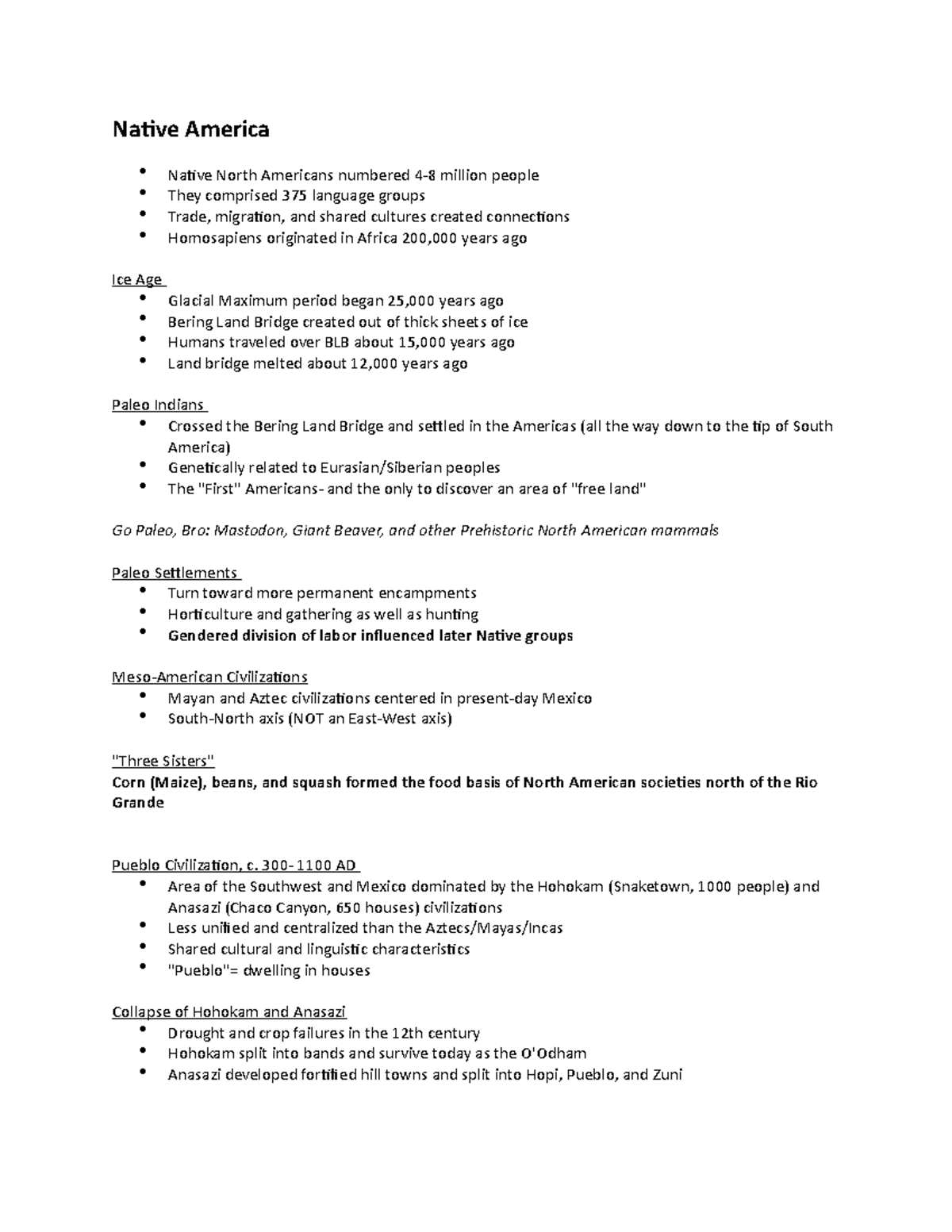 History 2 notes until first quiz - Native America Native North ...