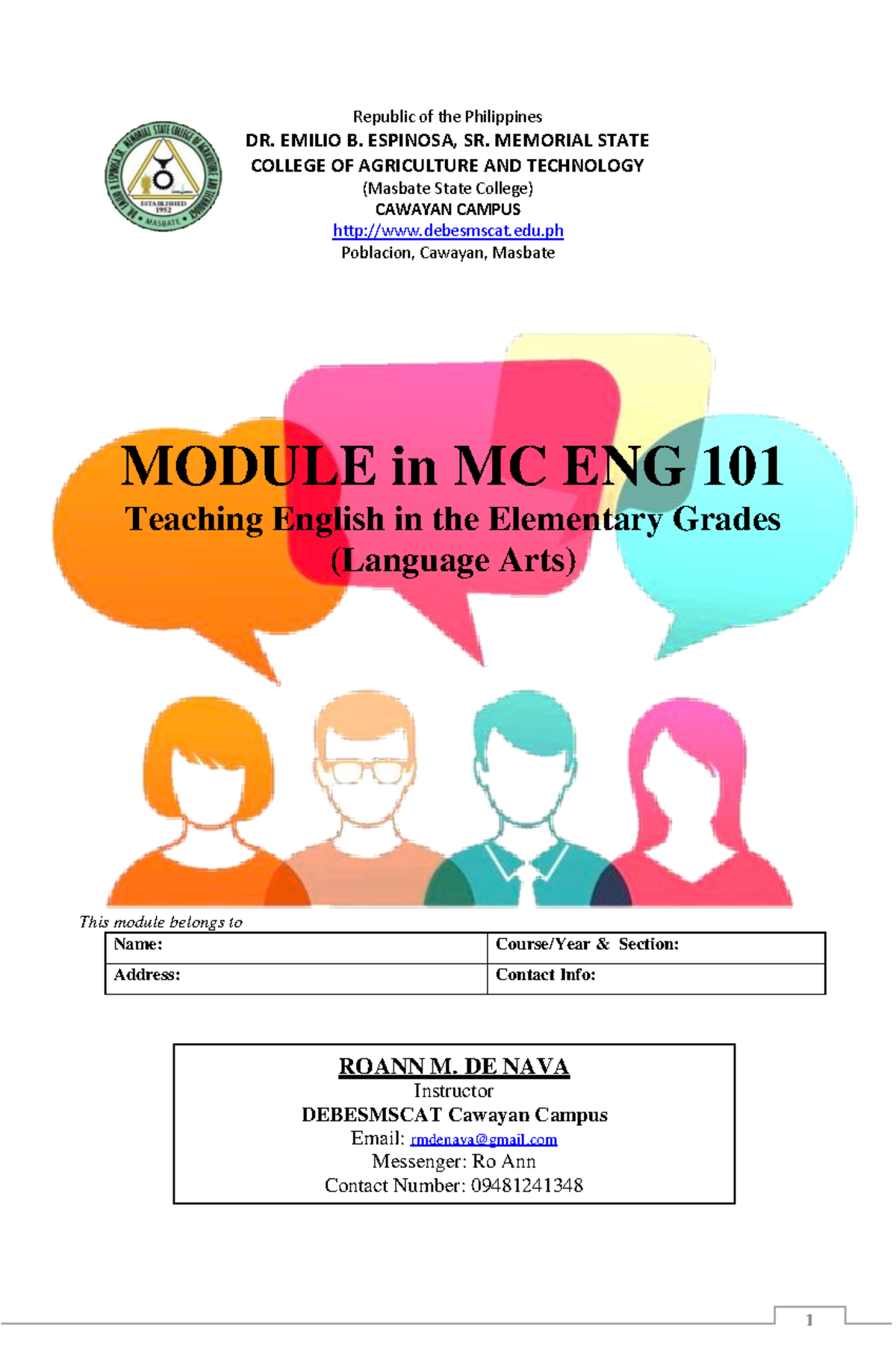 MC ENGLISH 101- Module 1(BEED/BSED) 2021-2022 - Republic of the ...