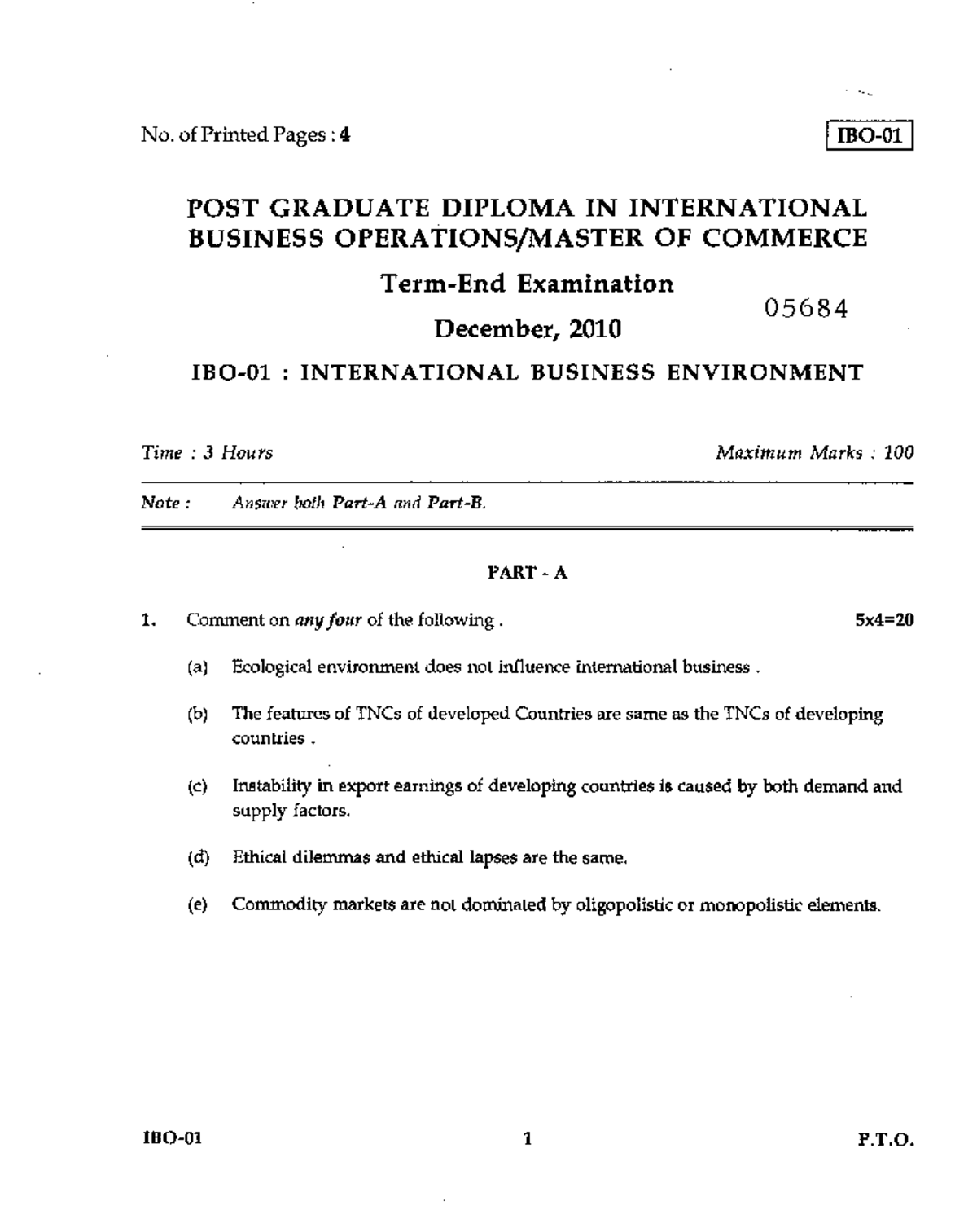 IBO-01 - INTERNATIONAL BUSINESS MANAGEMENT - No. of Printed Pages : 4 ...