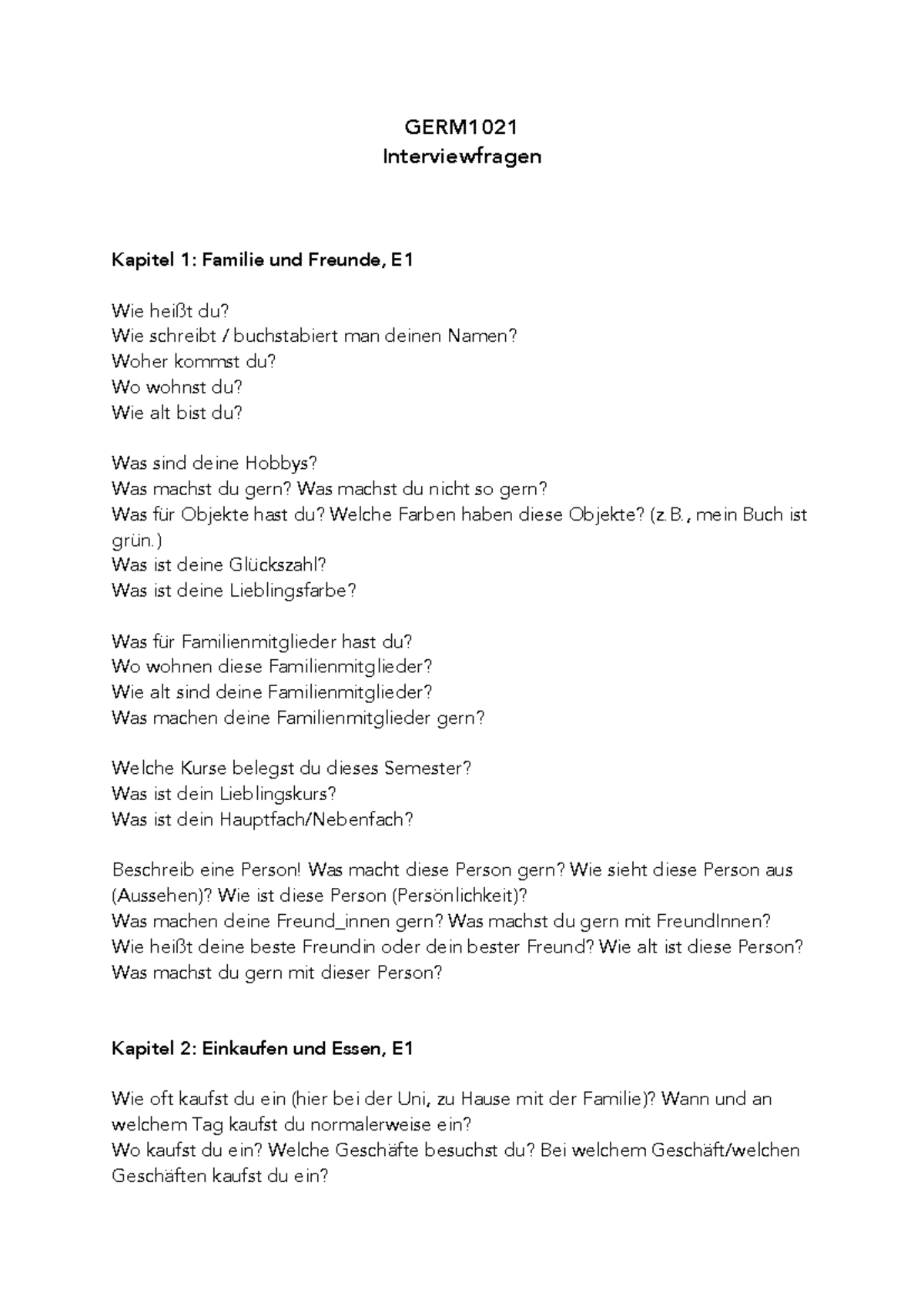 GERM1021 Interviewfragen questions list - GERM Interviewfragen Kapitel ...