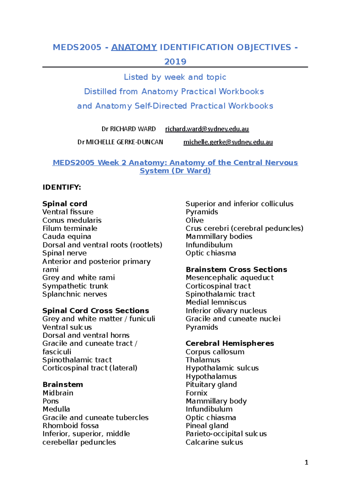 Anatomy and Histology Identification Objectives List - MEDS2005 ...