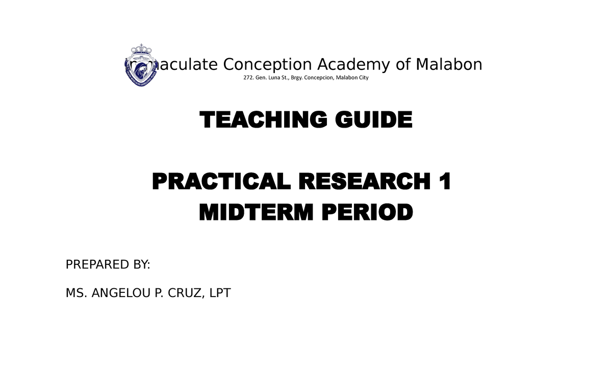 Teaching Guide - PR 1 - PRACTICAL RESEARCH MODULE FOR GRADE 11 STUDENTS ...