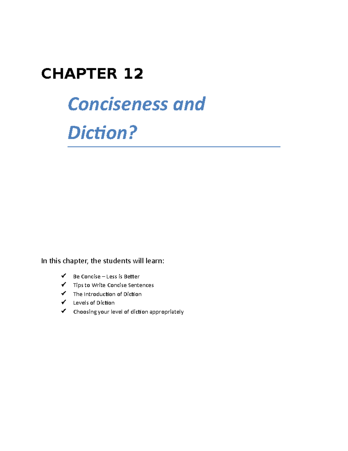 Chapter 12 (Conciseness and Diction) - CHAPTER 12 Conciseness and ...