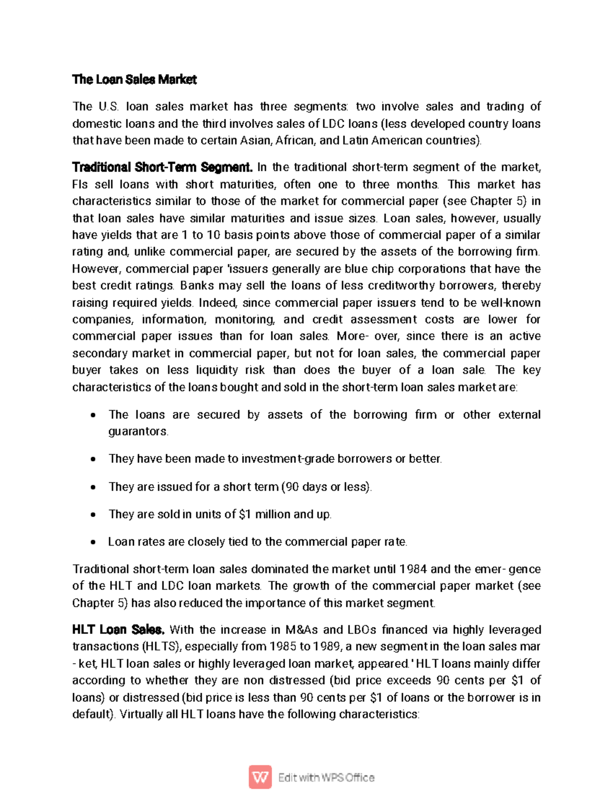 The Loan Sales Market Part I - The Loan Sales Market The U. loan sales ...