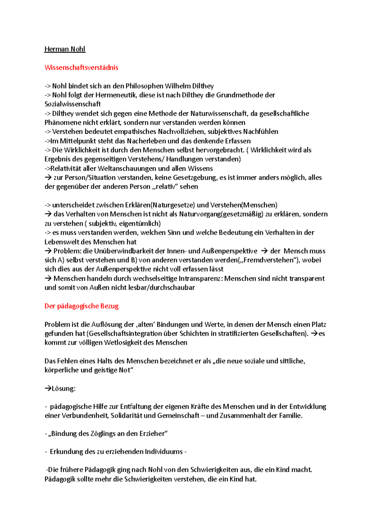 Herman Nohl zsmfassung - Herman Nohl Wissenschaftsverstädnis -> Nohl ...