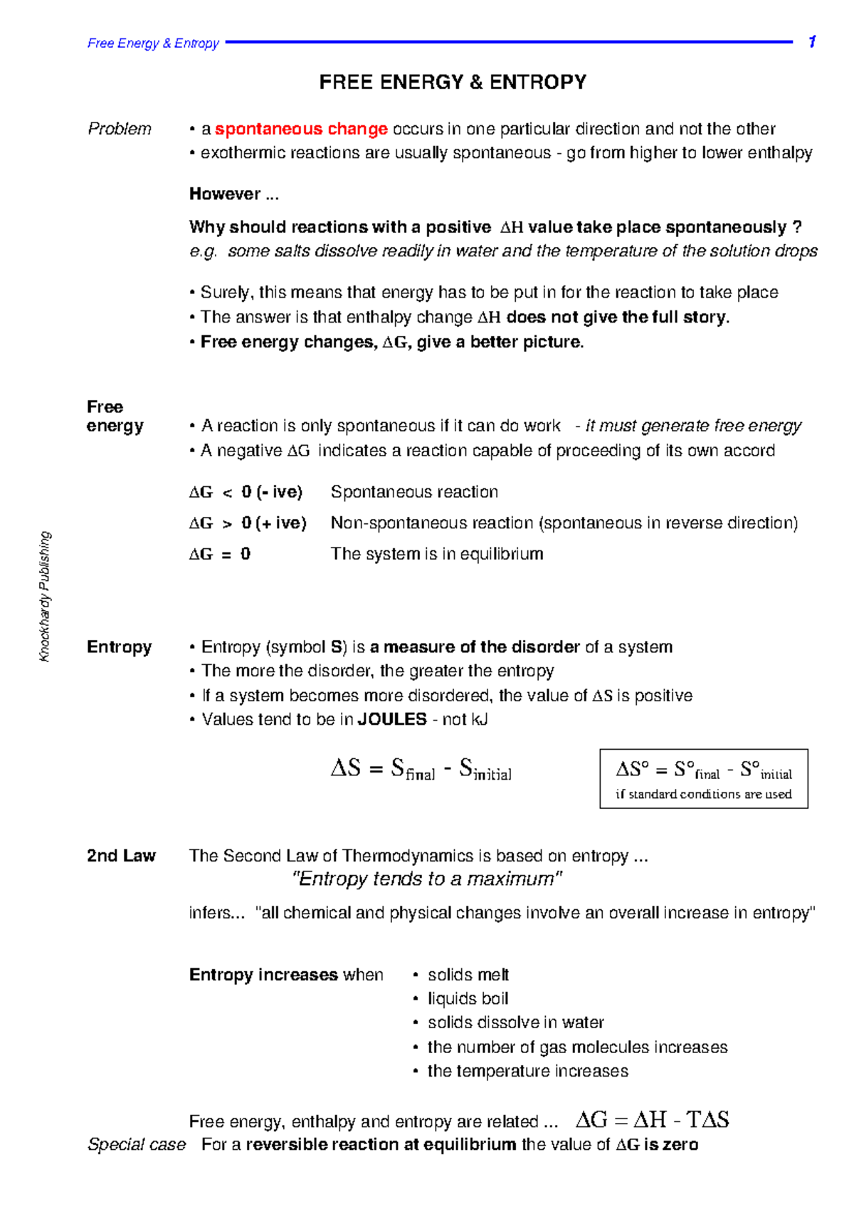 23. Free Energy and Entropy - FREE ENERGY & ENTROPY Problem • a ...