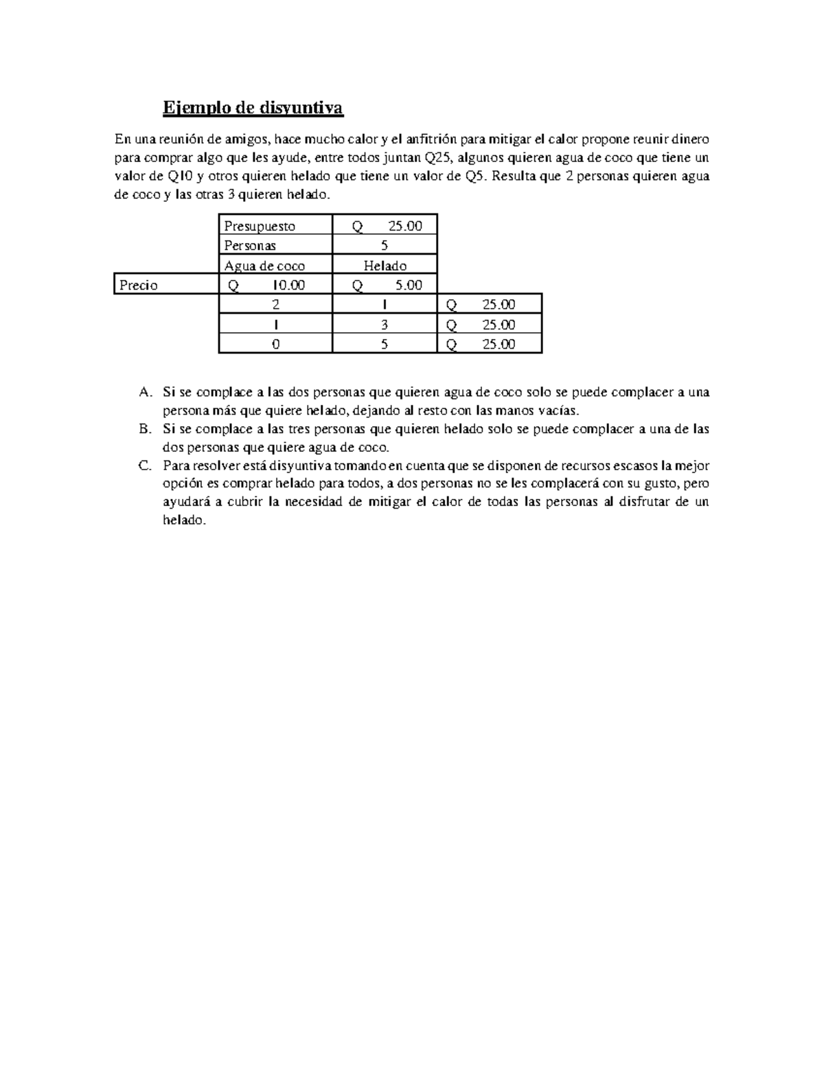 Ejemplo de disyuntiva - Resulta que 2 personas quieren agua de coco y ...