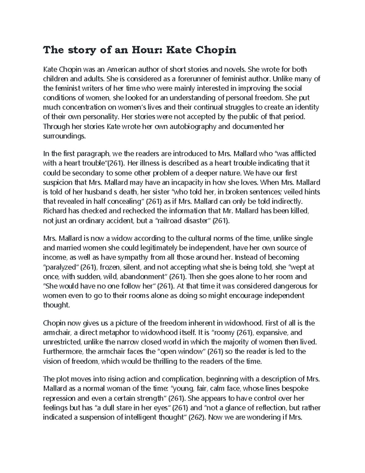 The story of an hour - Narration with quotes - The story of an Hour ...