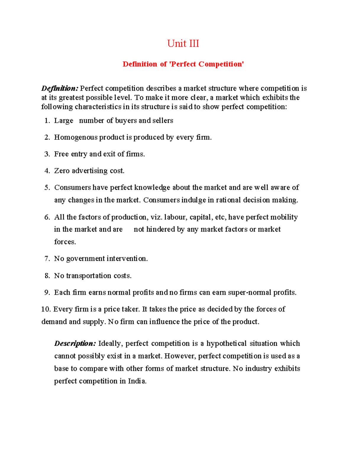 Economics UG 5th Sem PART 3 - Unit III Definition of 'Perfect ...