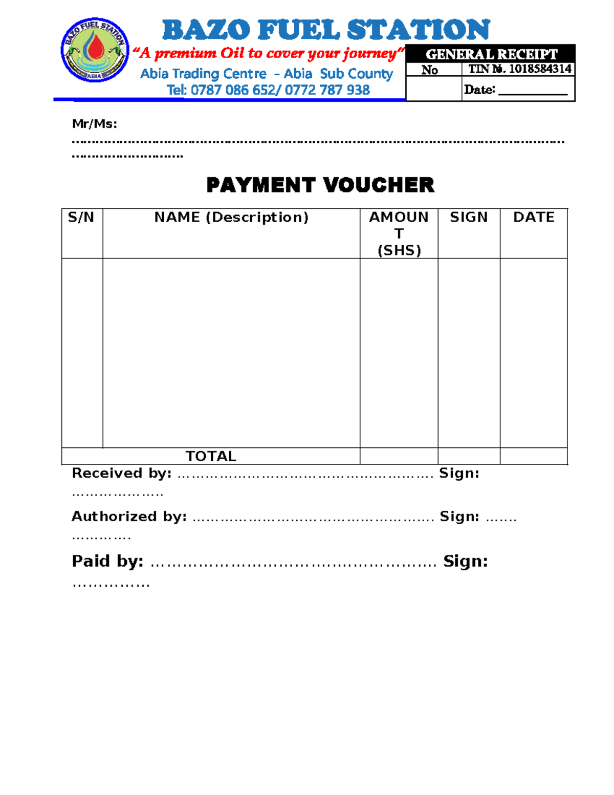 Payment Voucher bazo final - Mr/Ms: - Studocu