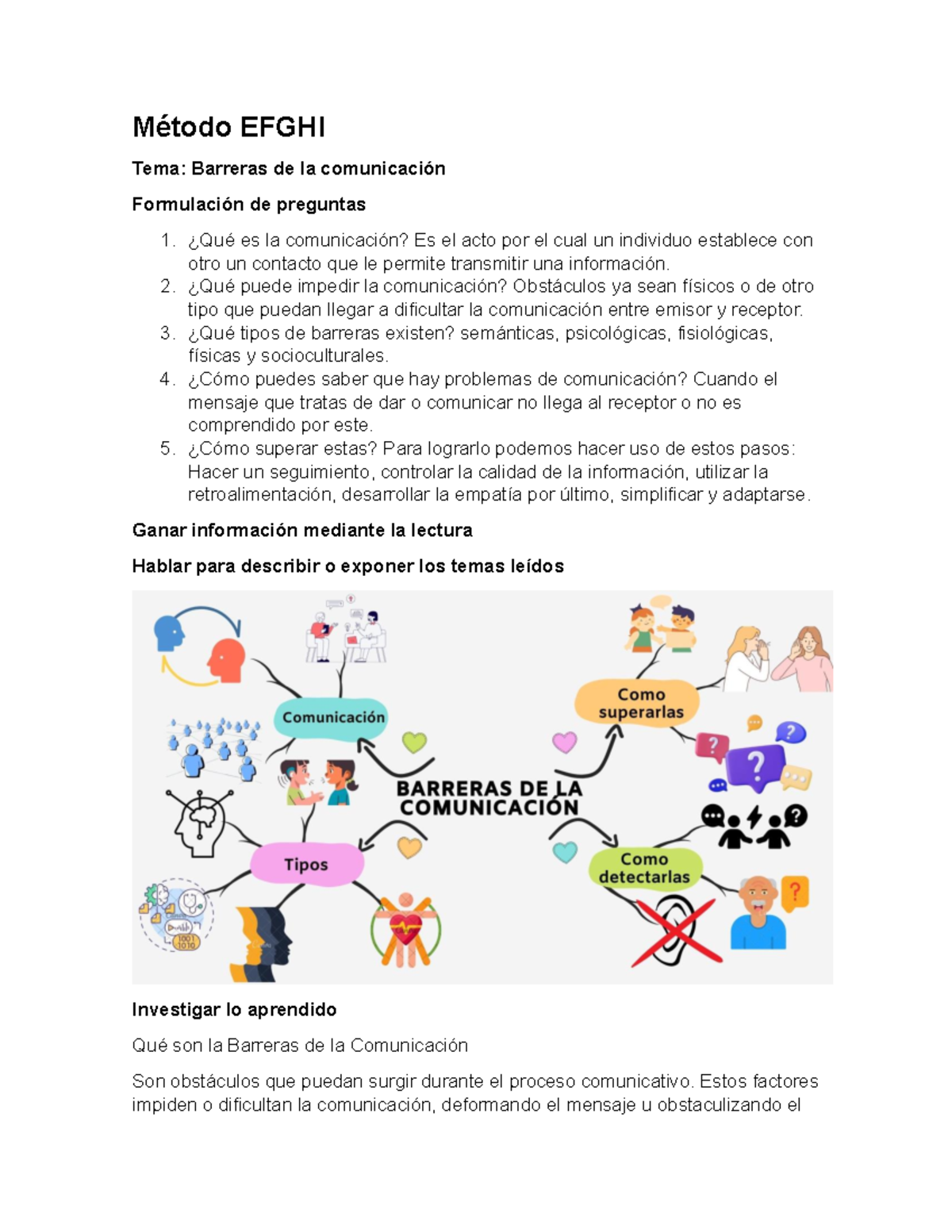 Método EFGHI aprender a aprender - Método EFGHI Tema: Barreras de la ...