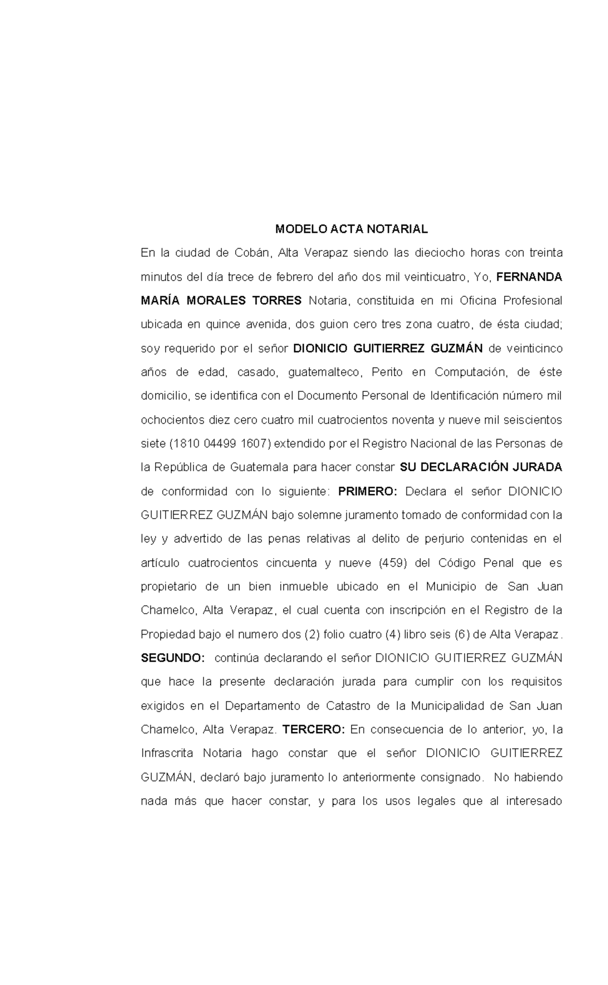 Modelos Actas Notariado FASE III - MODELO ACTA NOTARIAL En la ciudad de ...