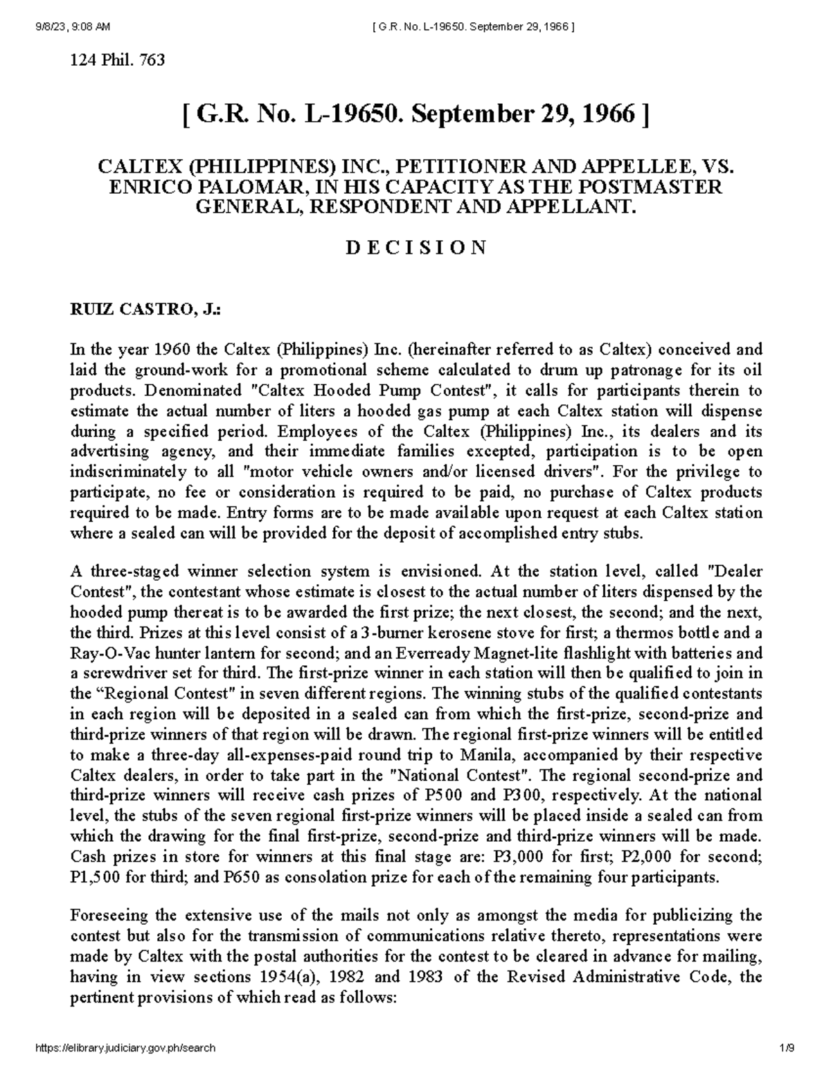 Caltex (Philippines) Inc. vs. Palomar, G.R. No. L-19650, 29 September ...