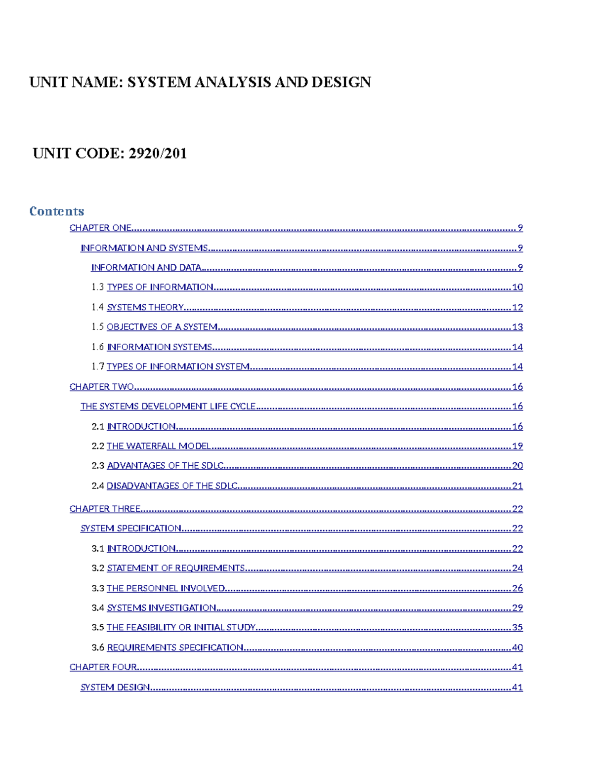 System Analysis and Design Notes - UNIT NAME: SYSTEM ANALYSIS AND ...