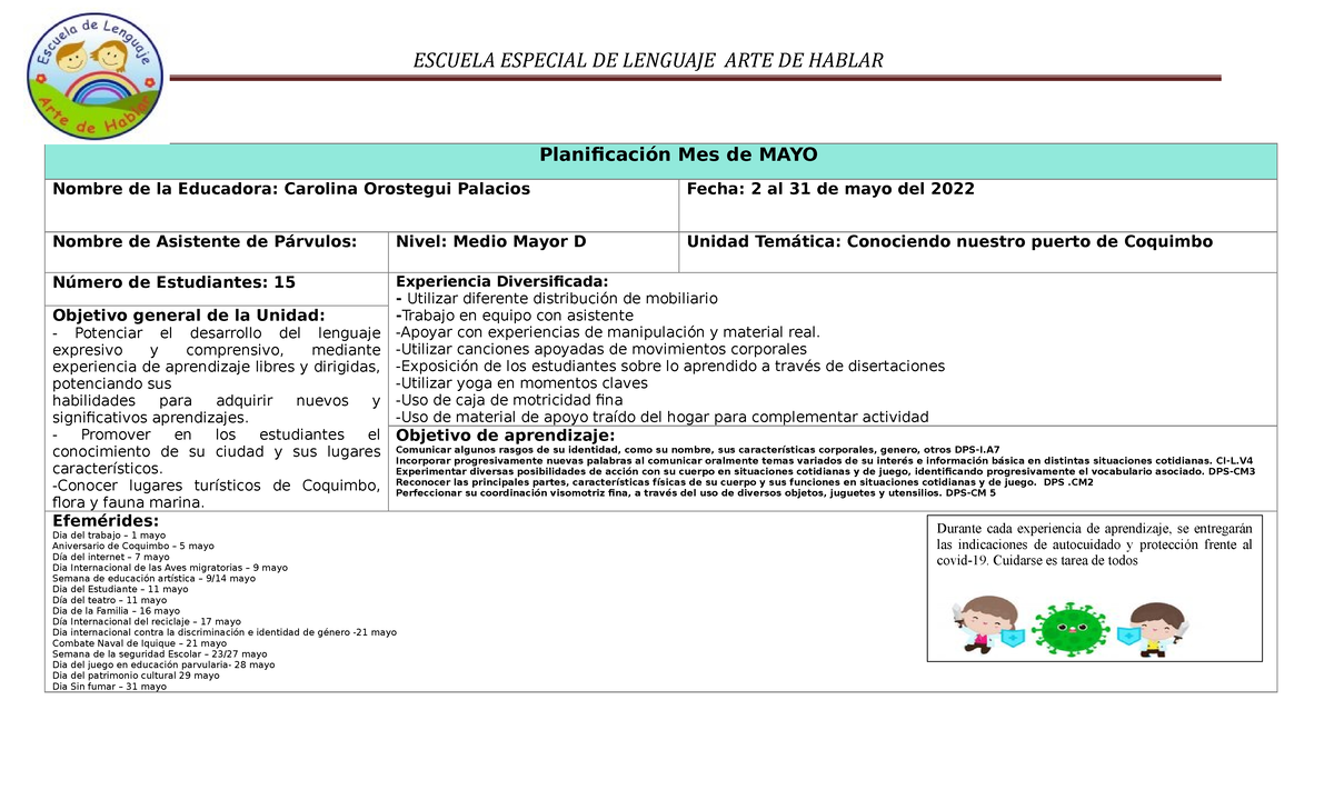 Planificación 2022 mmayor C- mayo - Planificación Mes de MAYO Nombre de ...