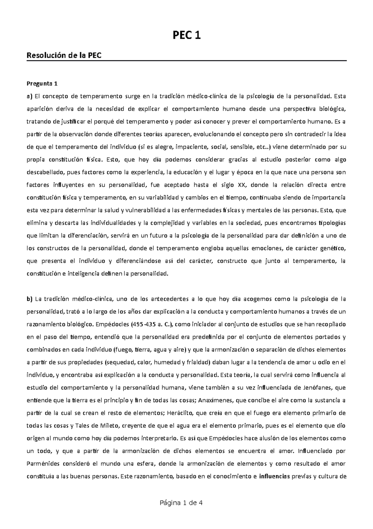 PEC 1 - Psicología de la personalidad - PEC 1 Resolución de la PEC Pregunta 1 a) El concepto de ...