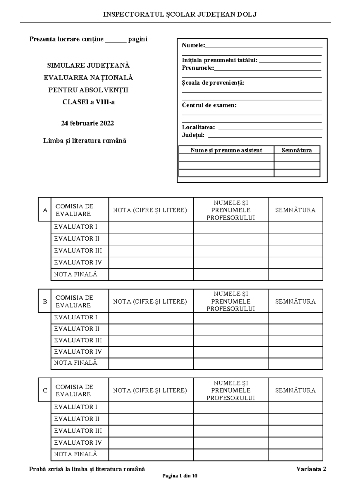 Simulare ISJ DOLJ Subiecte si Barem Limba romana Simulare DOLJ Enviii 2022 PDF - Prob scris la ...