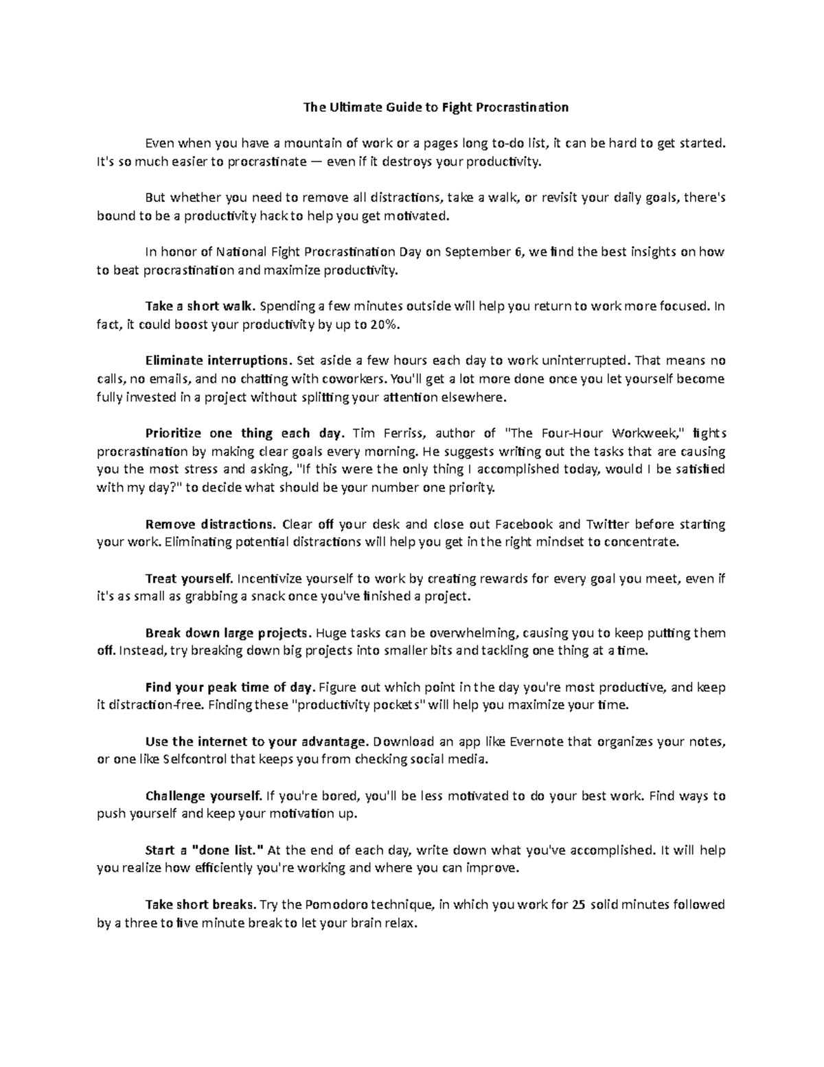 HOW TO Fight Procrastination: A Summary of the Things to Do to Avoid ...