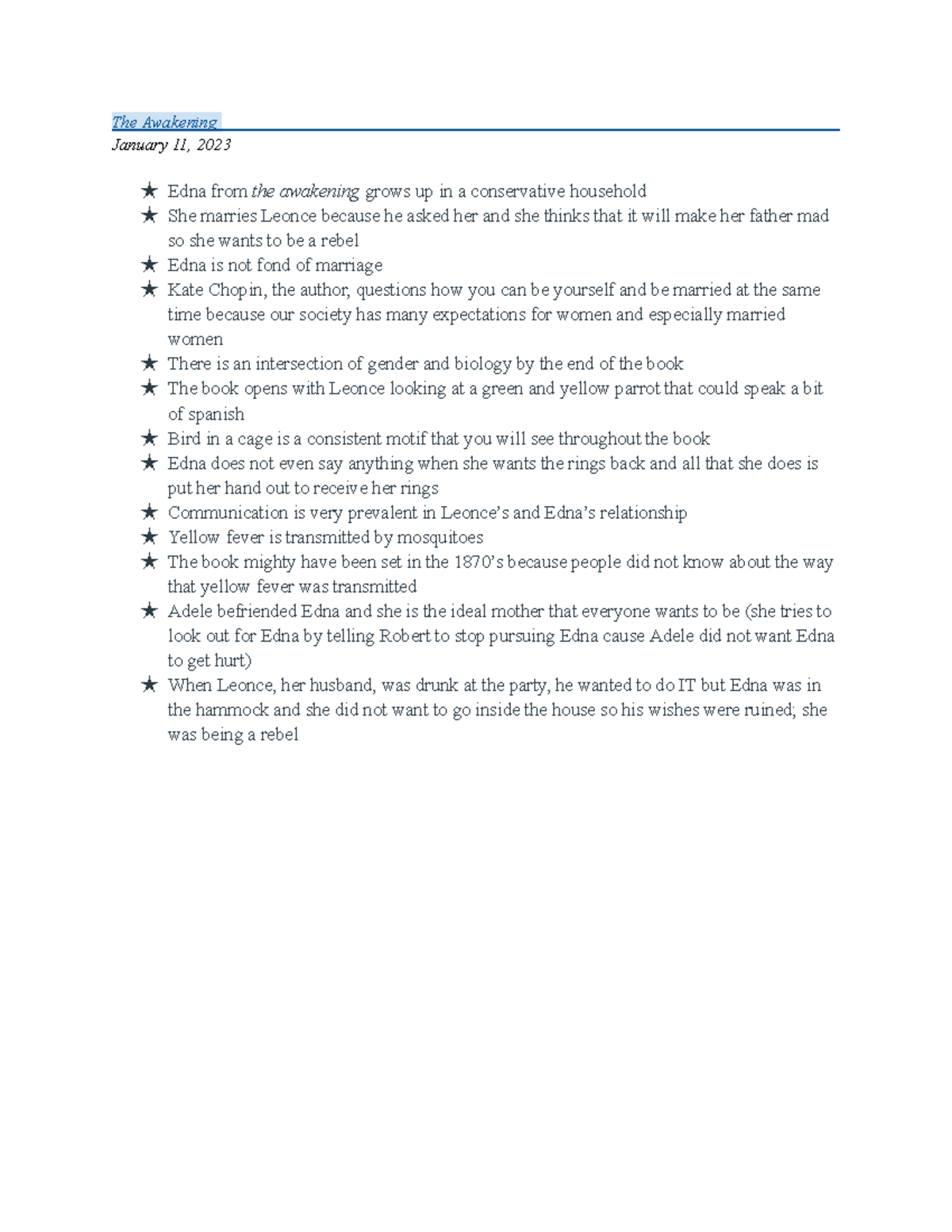 American Literature The Awakening - The Awakening January 11, 2023 ...