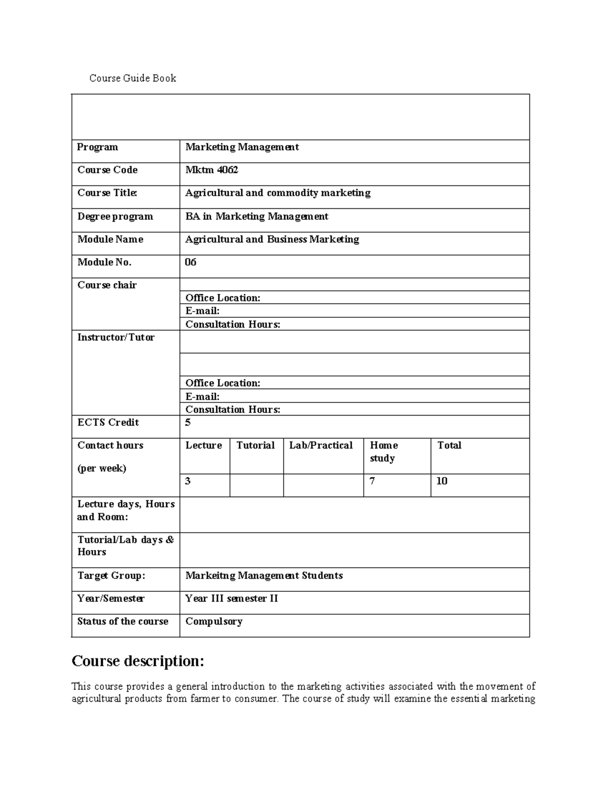 Agri course ouline 2016 - Course Guide Book Program Marketing ...