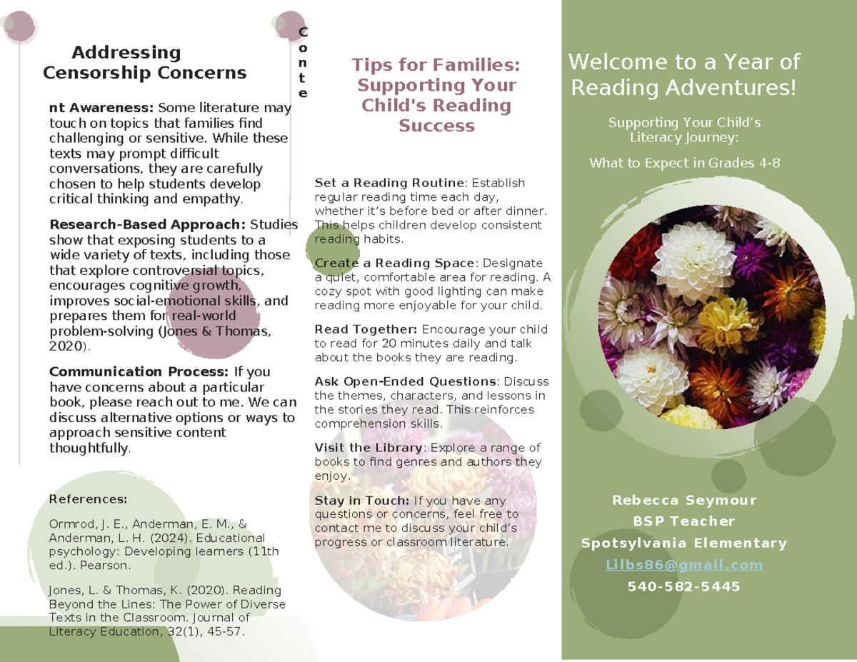 Reading Brochure - C o n t e nt Awareness: Some literature may touch on ...