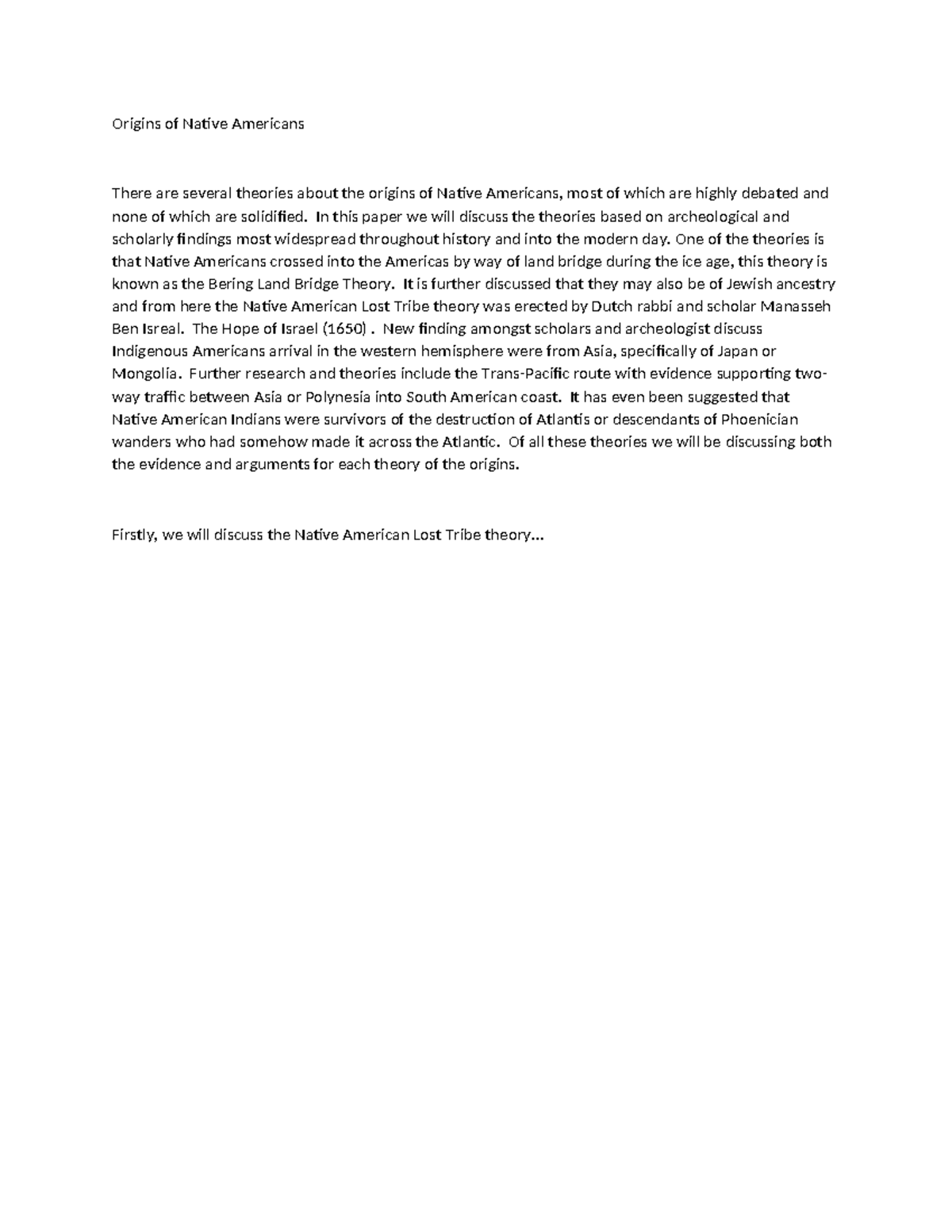 Origins Of Native Americans Draft 1 - Thesis - Origins of Native ...