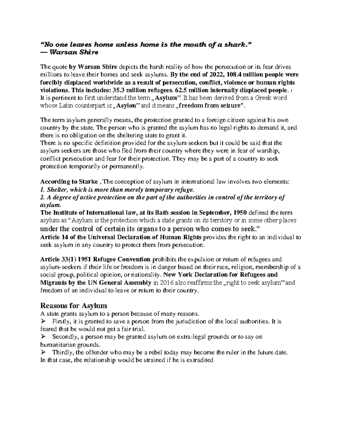 Pil presentation - Asylum notes - “No one leaves home unless home is ...