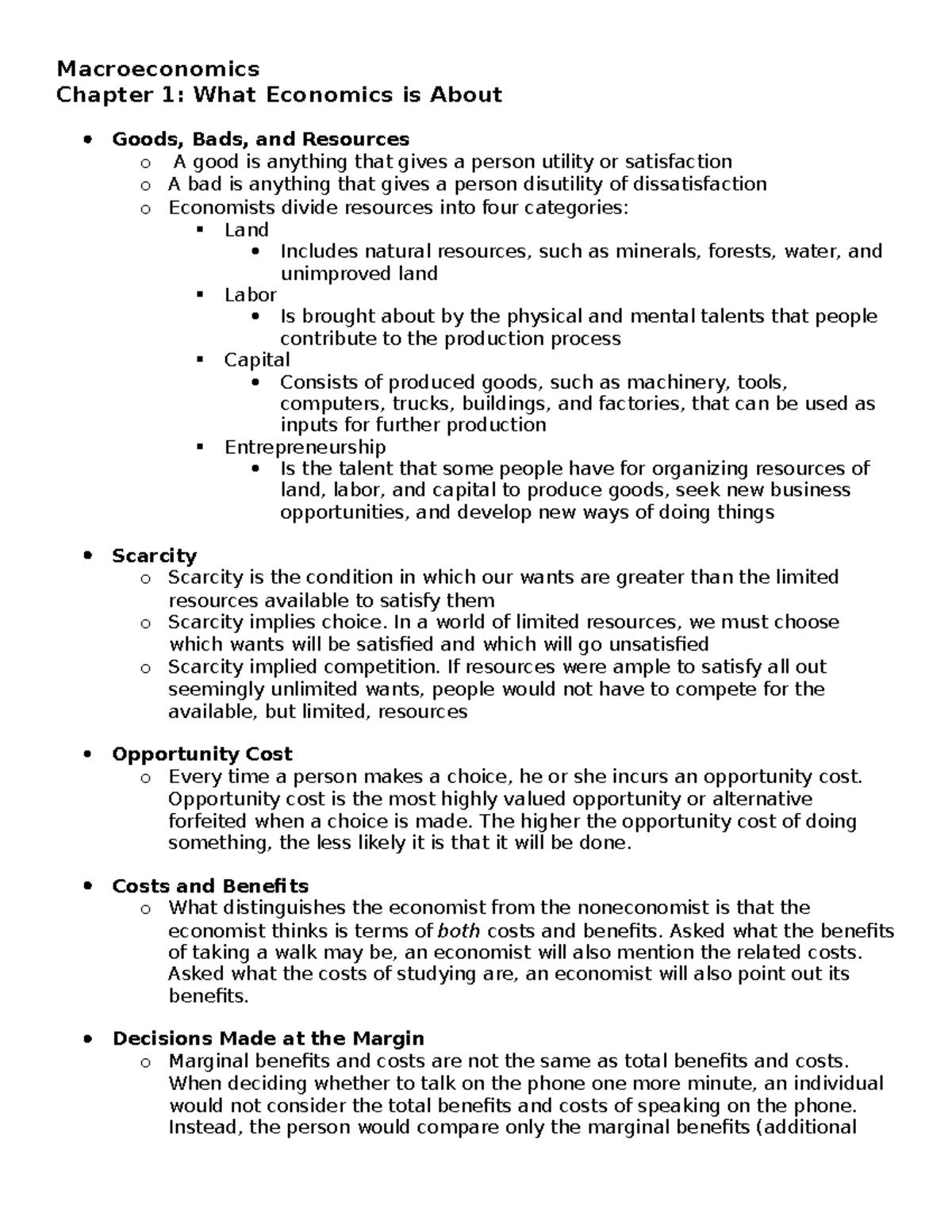 Chapter 1- Macro Overview - Macroeconomics Chapter 1: What Economics is About Goods, Bads, and ...