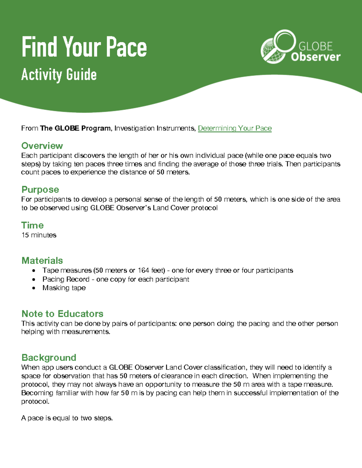 Find Your Pace-1 - It's useful - Find Your Pace Activity Guide From The ...