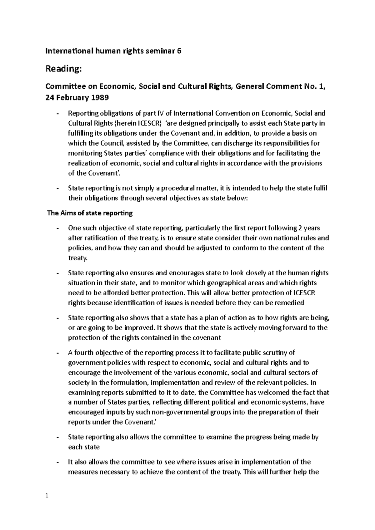 International human rights seminar 6 - 1, 24 February 1989 - Reporting ...