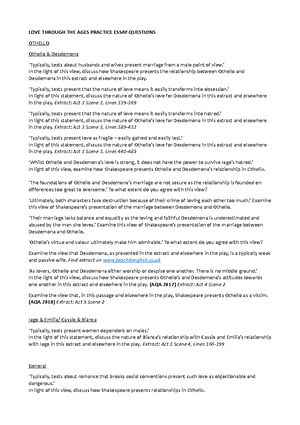 Revision Workbook - Othello - OTHELLO A Level English Literature 2022 ...