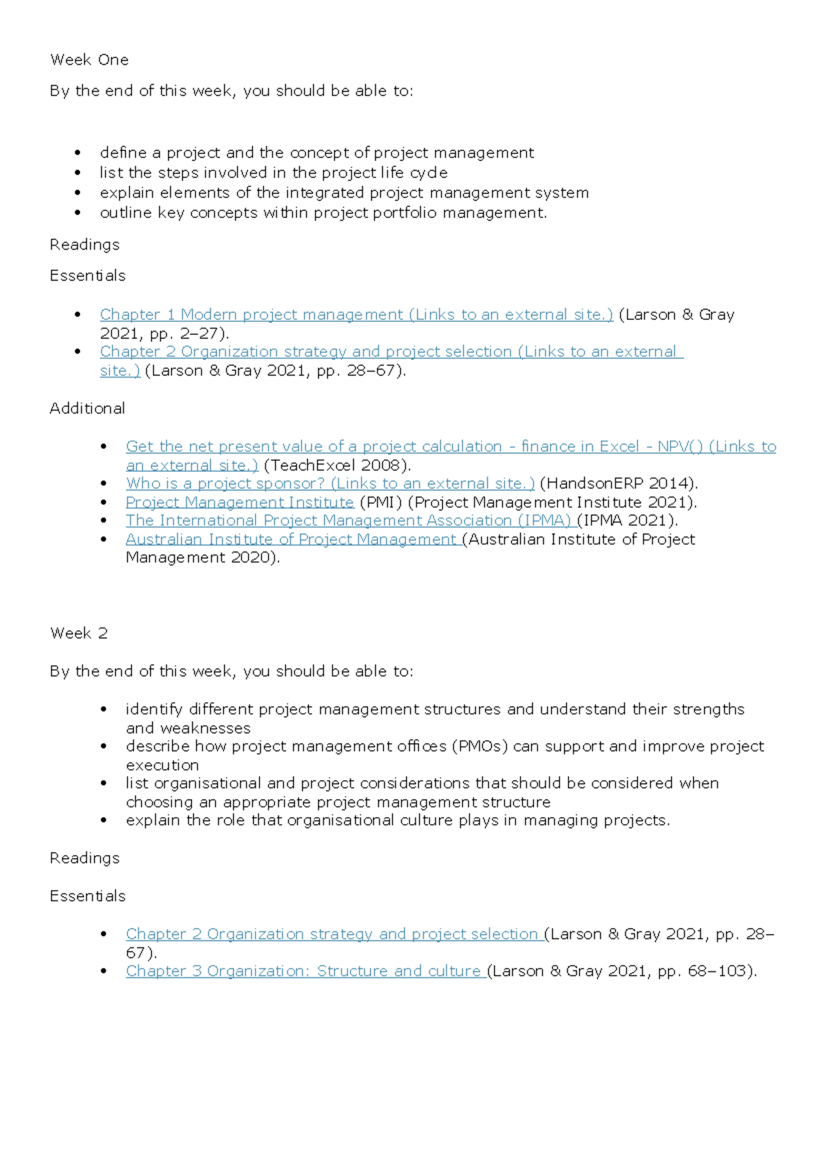 Weekly Modules and Readings TP3 2021 Y - Week One By the end of this ...