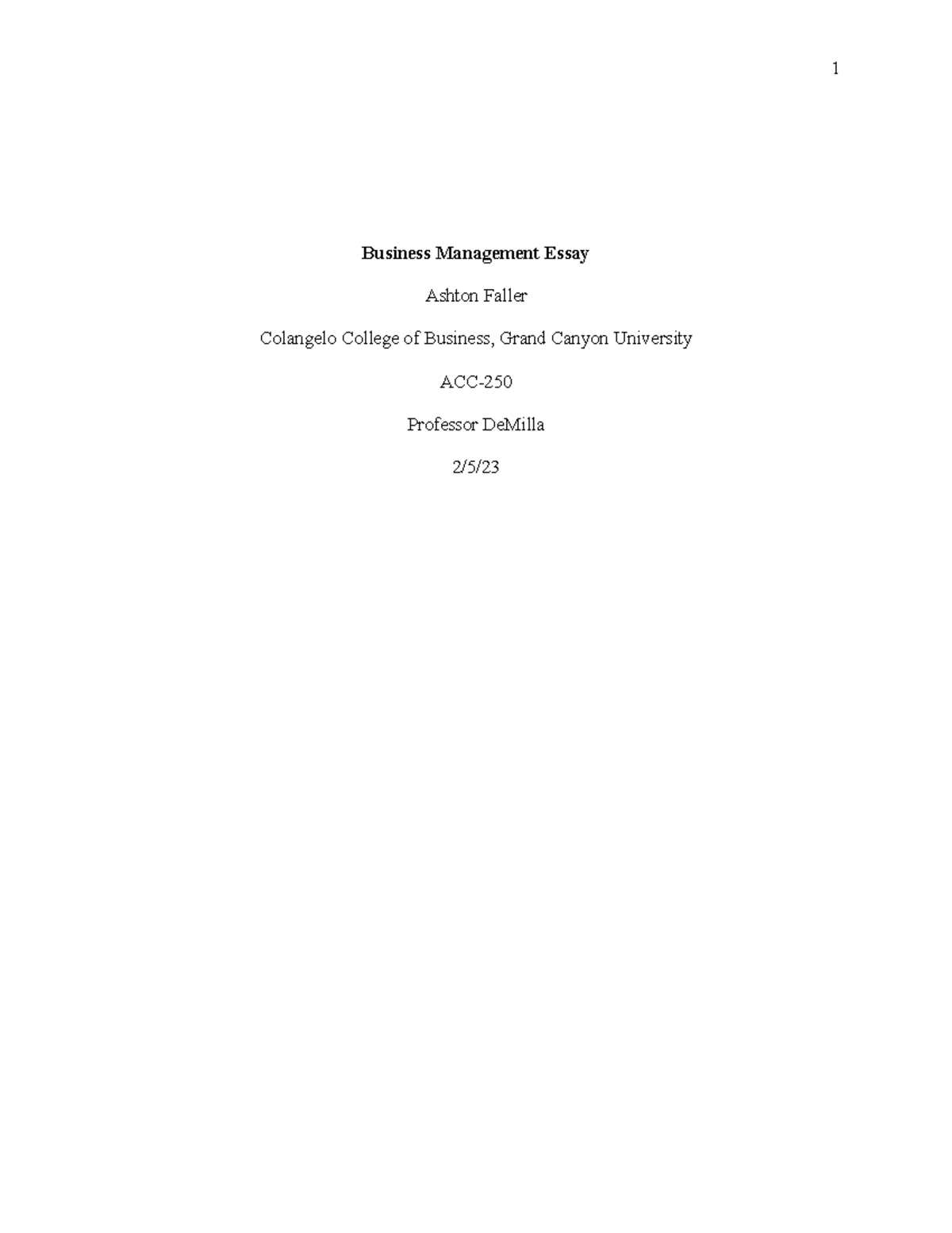 Business Management Essay - Business Management Essay Ashton Faller ...