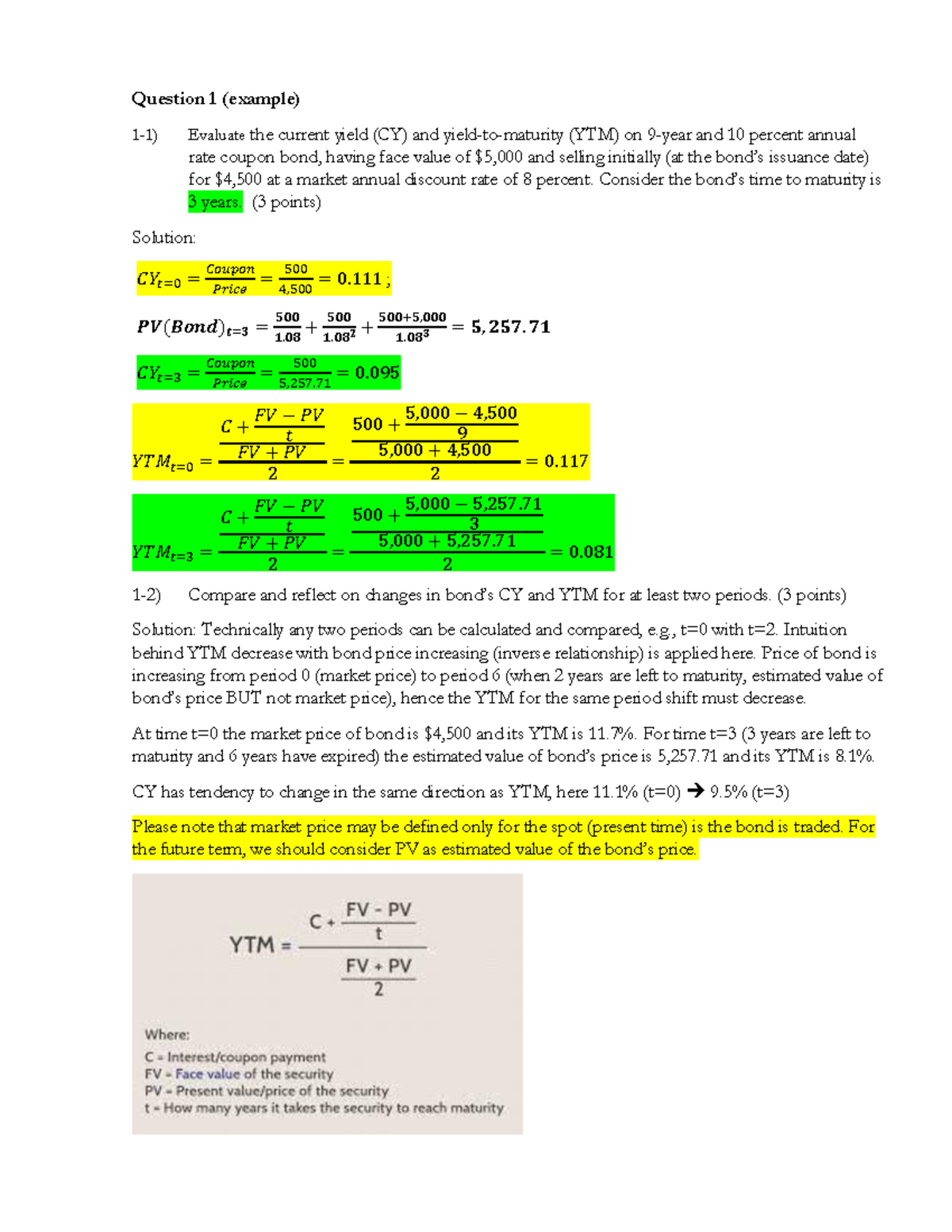 Q 1 Example solution - Question 1 (example) 1-1) Evaluate the current ...