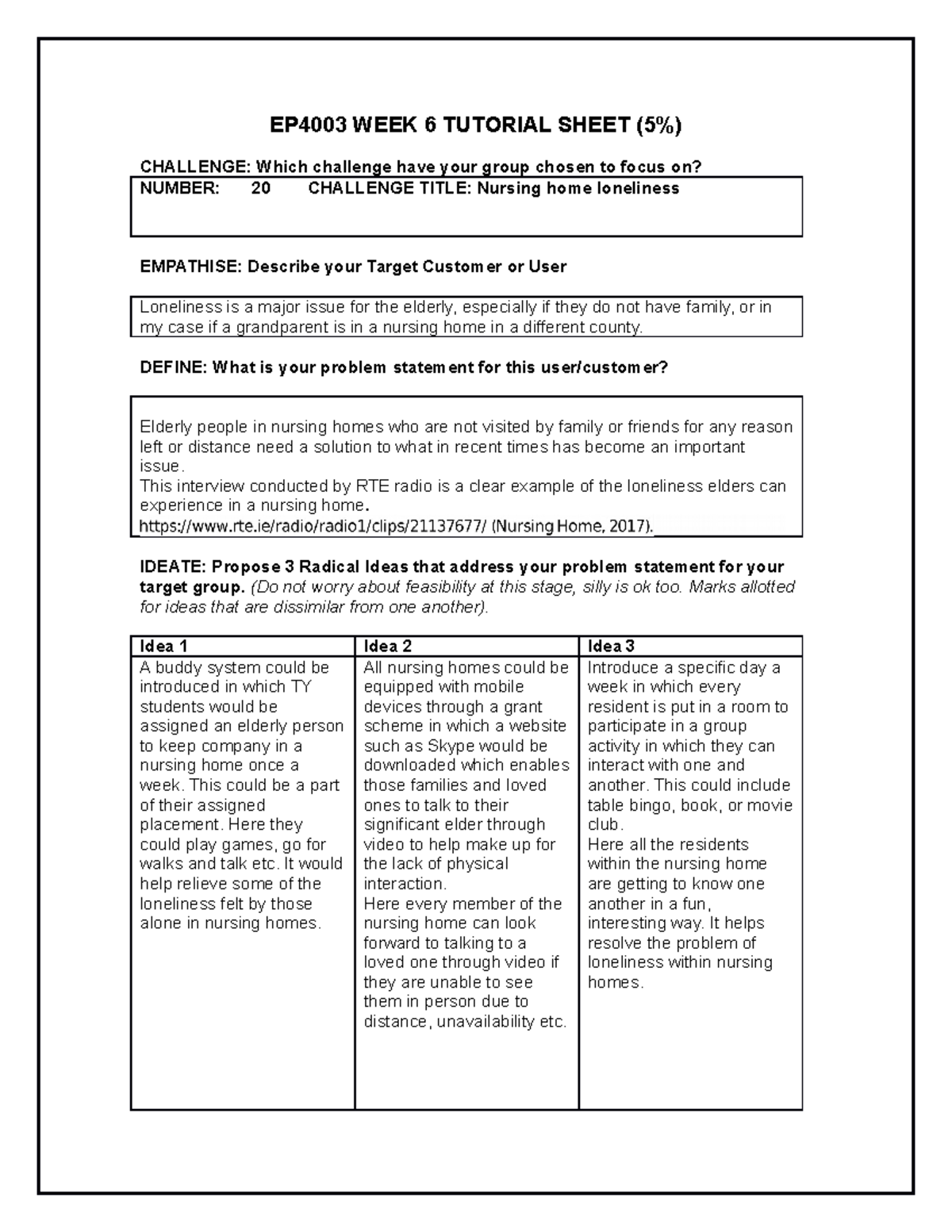 Tutorial Week 6 Worksheet - EP4003 WEEK 6 TUTORIAL SHEET (5%) CHALLENGE ...