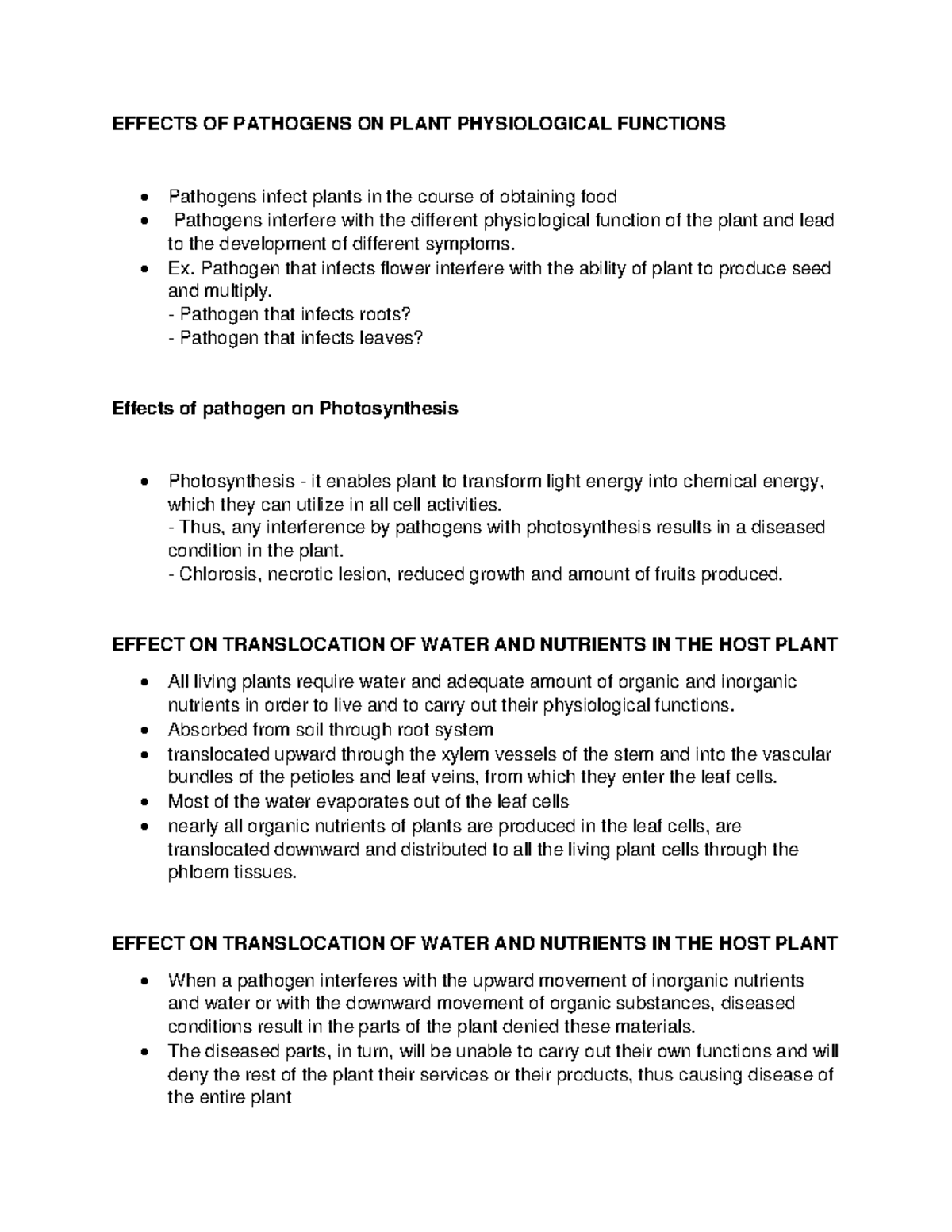 Lecture 6 Effects OF Pathogens ON Plant Physiological Functions ...