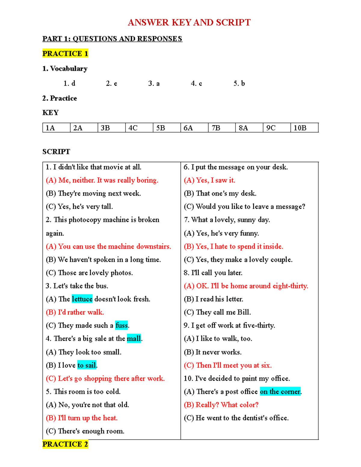 5. PART 1 - Key script - (class) new - ANSWER KEY AND SCRIPT PART 1 ...