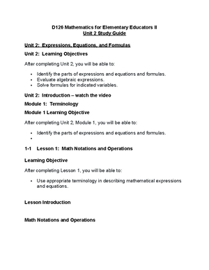 D126 Notes - D126 Unit One: Patterns Learning Objectives: Use numbers ...