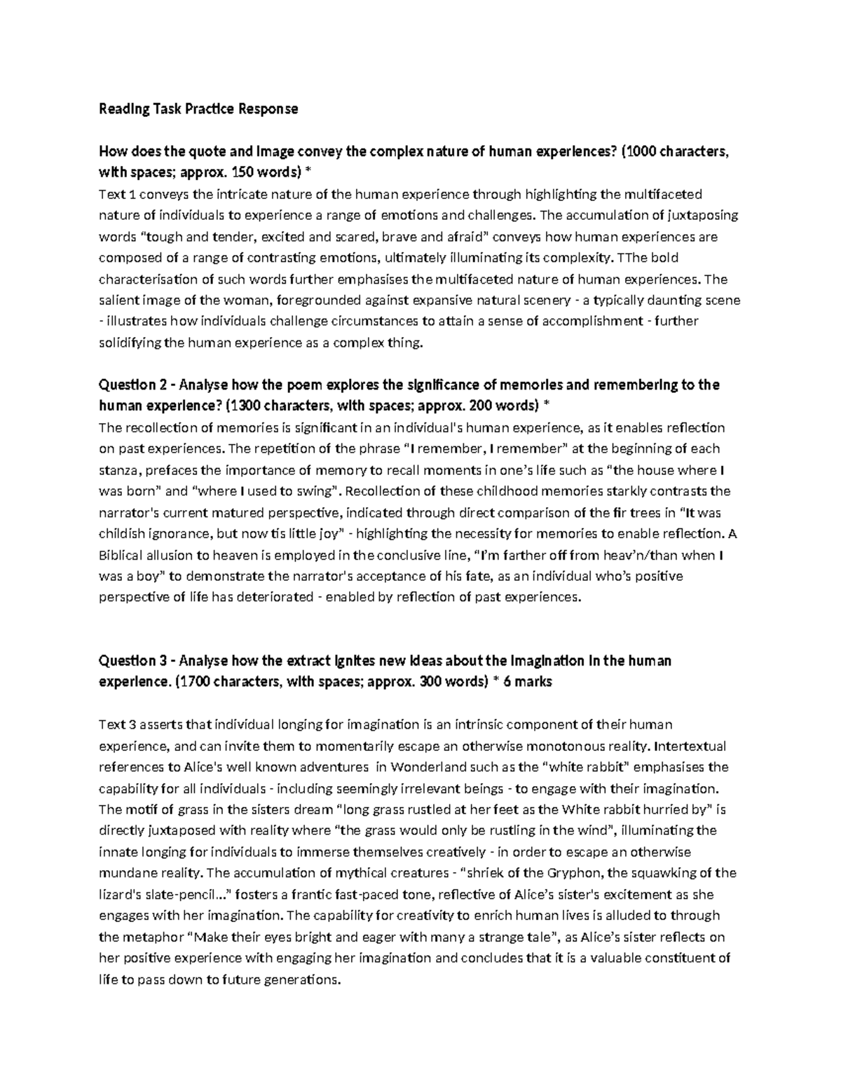 Reading Task Practice Response - 150 words) * Text 1 conveys the ...