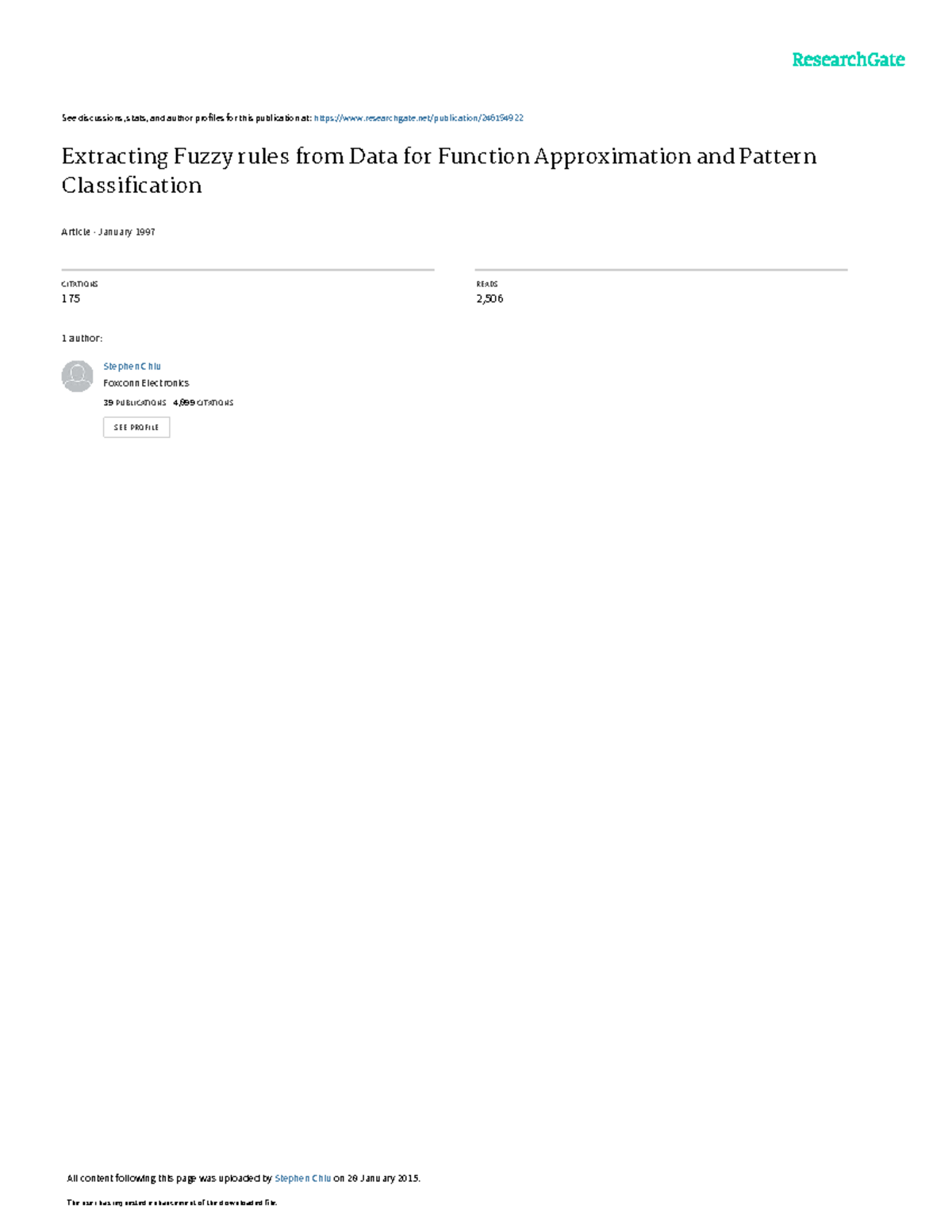 Extracting Fuzzy Rules From Data For Function Appr See Discussions Stats And Author Profiles