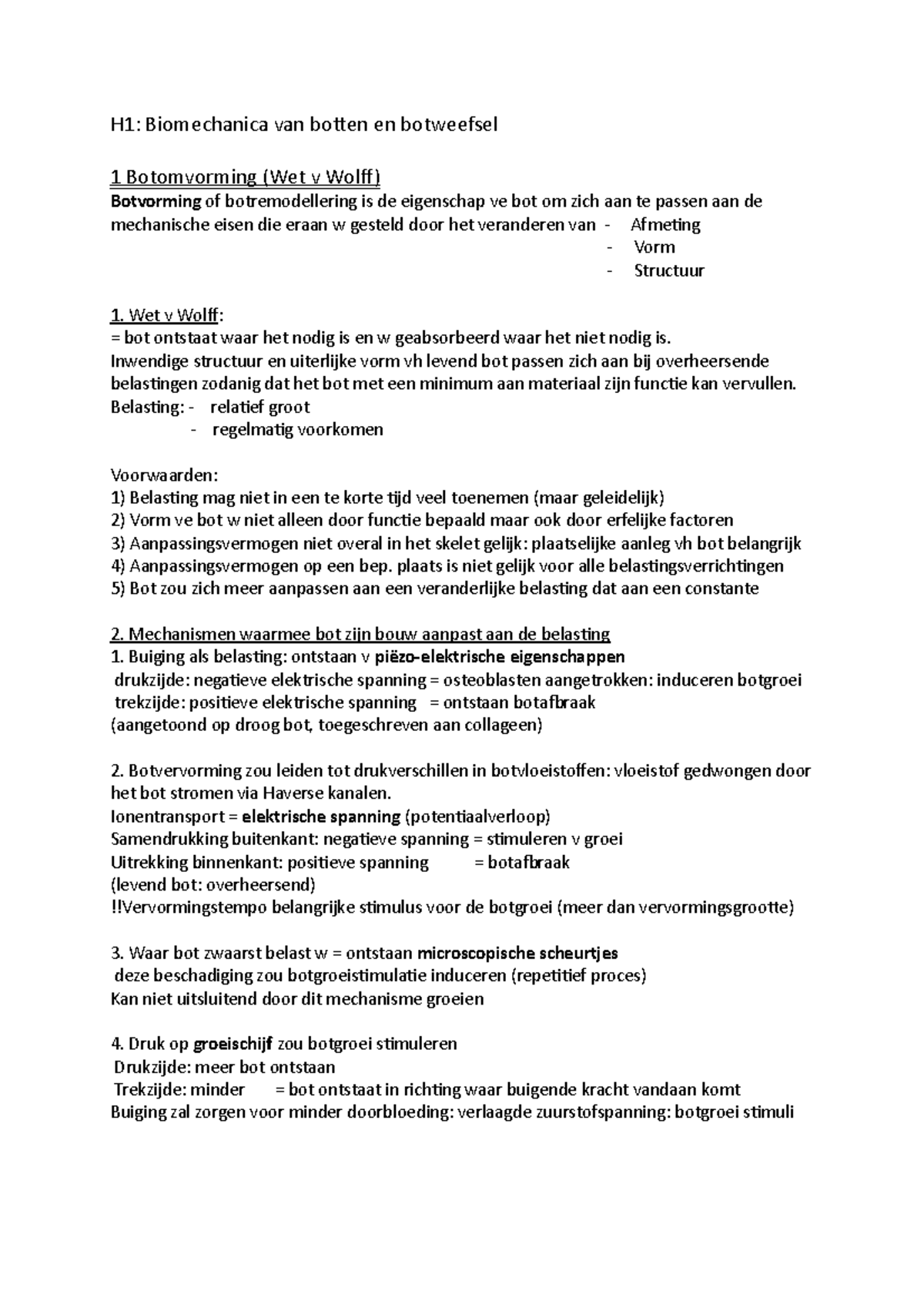 Biomechanica (histopatho) - H1: Biomechanica van botten en botweefsel 1 ...