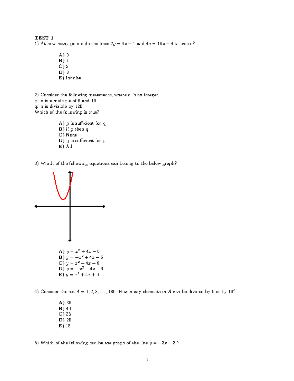 Test1 Test TEST 1 At How Many Points Do The Lines 2y 4x 1 And