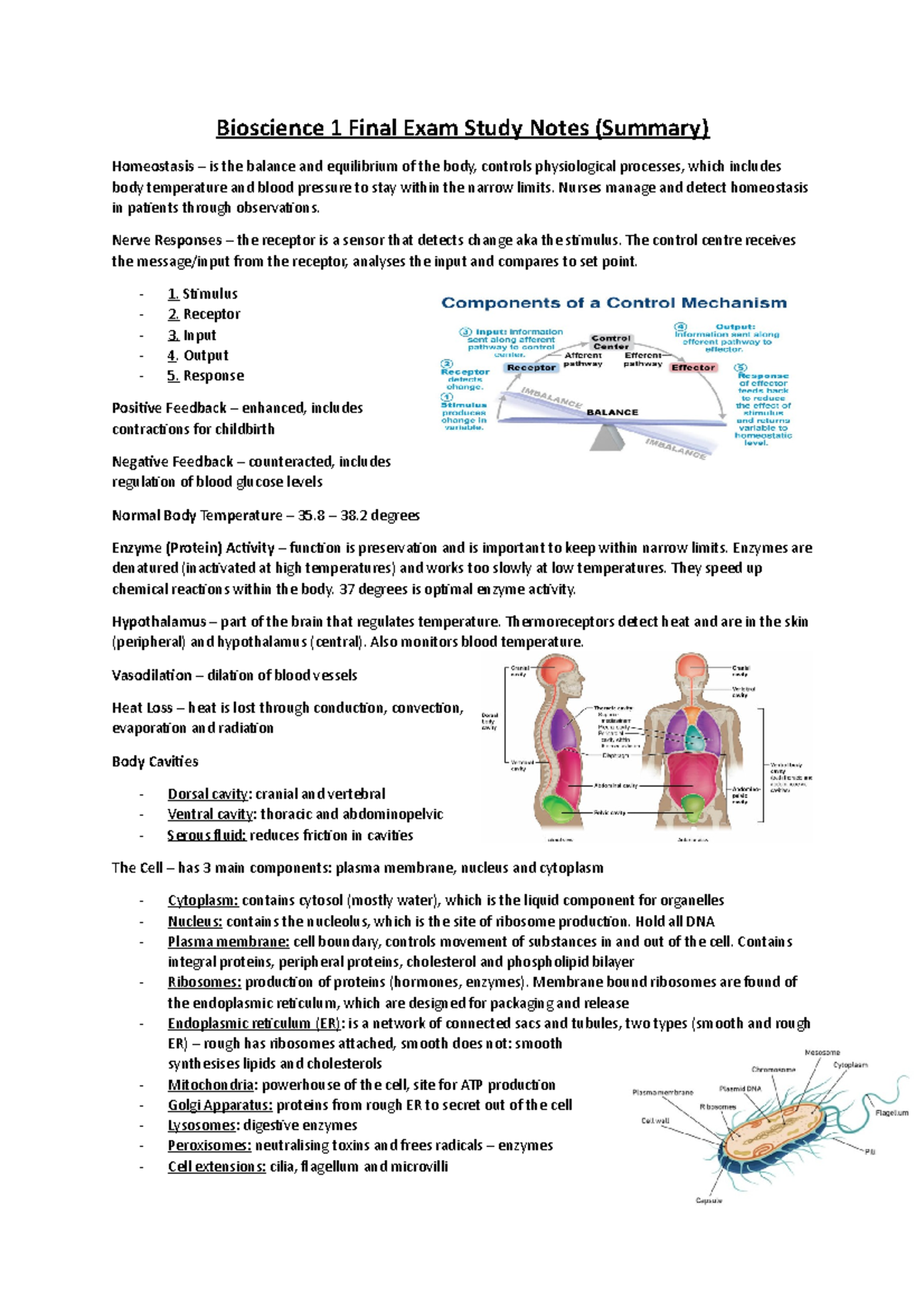 Bioscience 1 Final Exam Study Notes - Nurses manage and detect ...