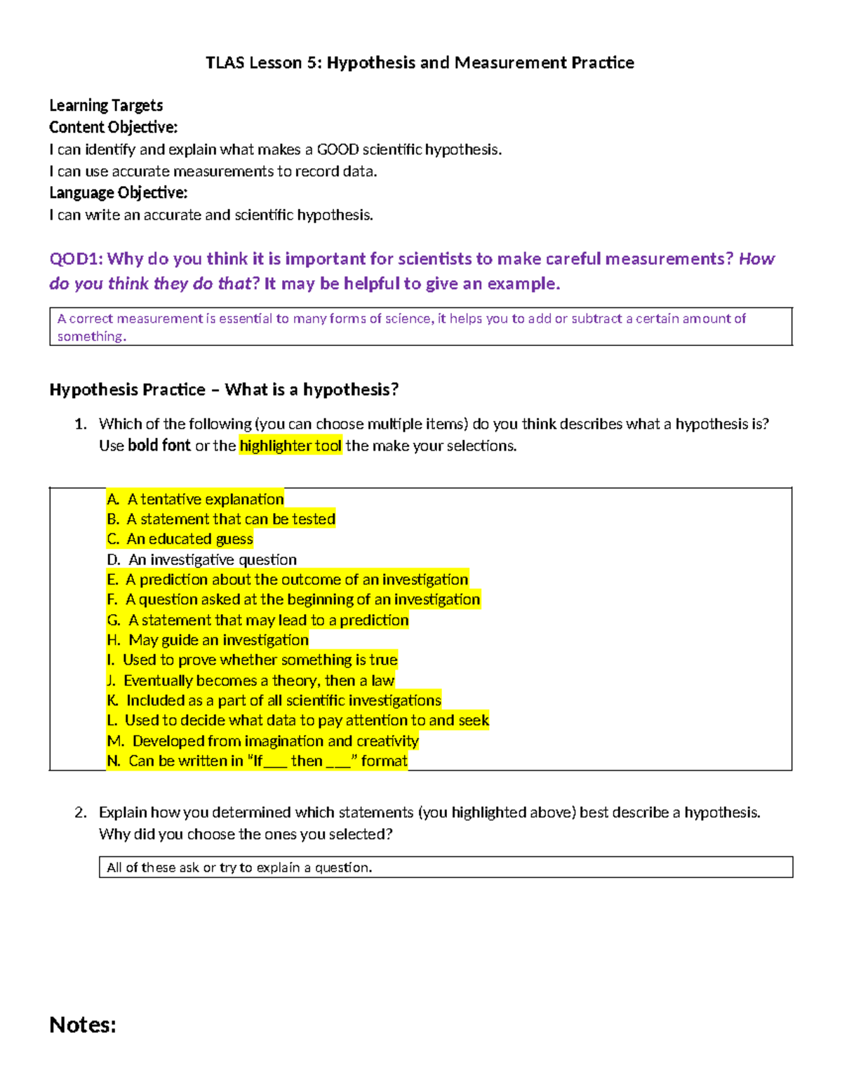 TLAS 5 Hypothesis & Measurement Practice-1148e9-fc0d3f - TLAS Lesson 5 ...