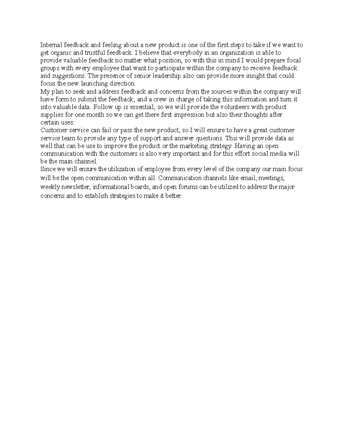 Discussion Post Module 7 BUS 400 - Internal feedback and feeling about ...