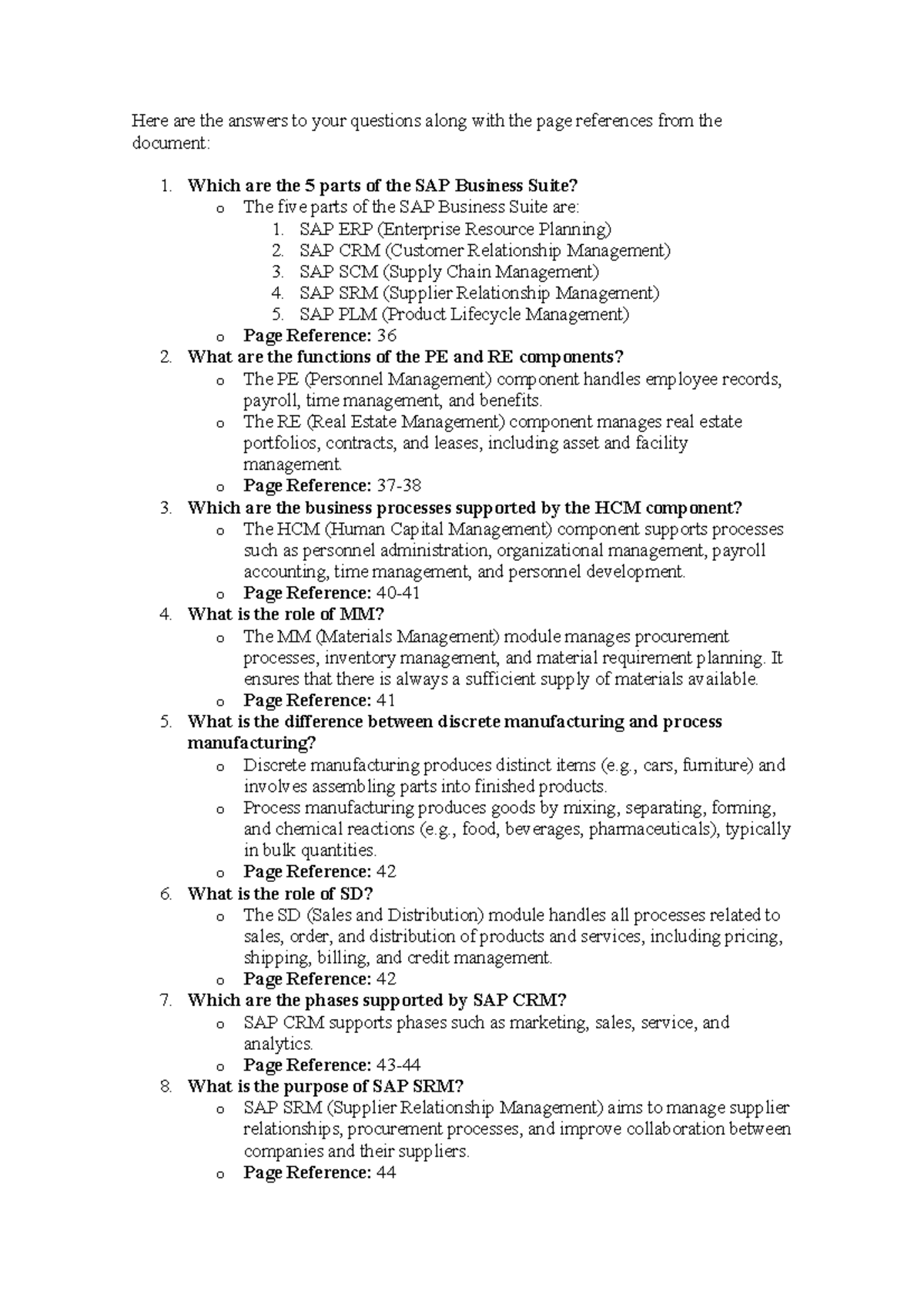 SAP Questions - ... - Here are the answers to your questions along with ...