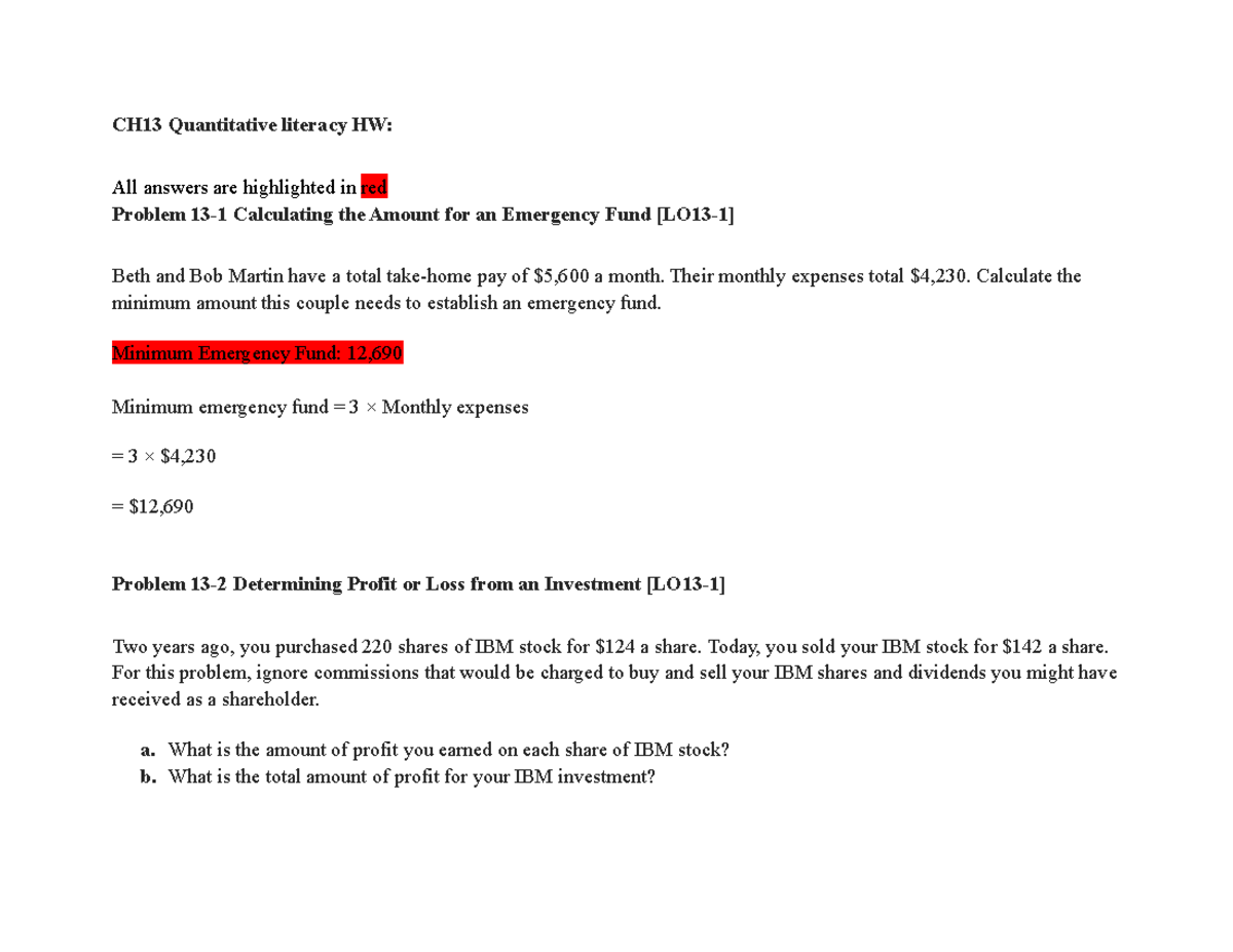 CH13 Quantitative literacy HW - Their monthly expenses total $4,230. Calculate the minimum ...