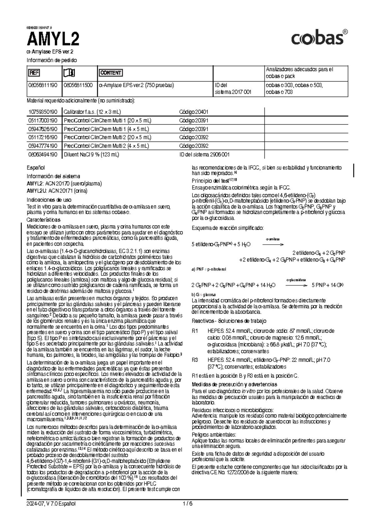 Insert.AMYL2.08056811500 - Información de pedido Analizadores adecuados para el cobas c pack ...